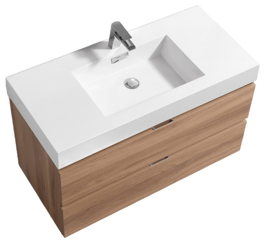 Bliss 40'' Wall Mount Modern Bathroom Vanity, Honey Oak - Modern ...