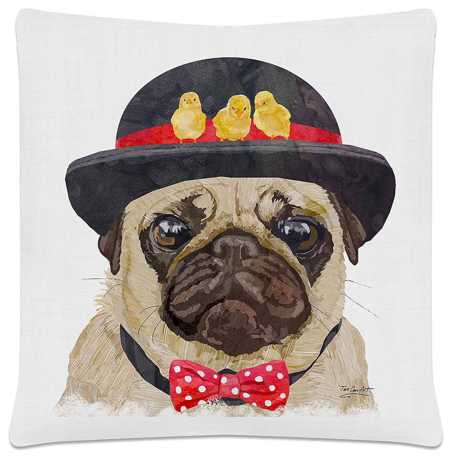 Heritage Lace Dapper Dogs 18x18 Pug Pillow in White, 18" x 18 ...