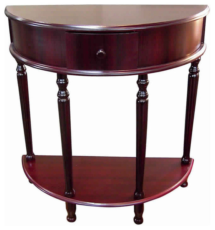 Crescent Side Table with Turned Tapered Legs and Drawer, Cherry Brown ...