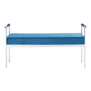 Michelle Long Rectangle Bench With Arms Navy/Chrome - Modern - Accent ...