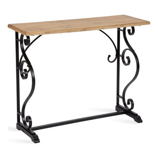 Wood and Metal Console Table With Ornate Scroll Legs in Black Finish ...
