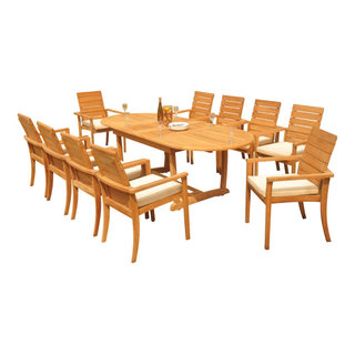 11-Piece Outdoor Teak Dining Set: 94" Masc Oval Table, 10 Alps Stacking ...
