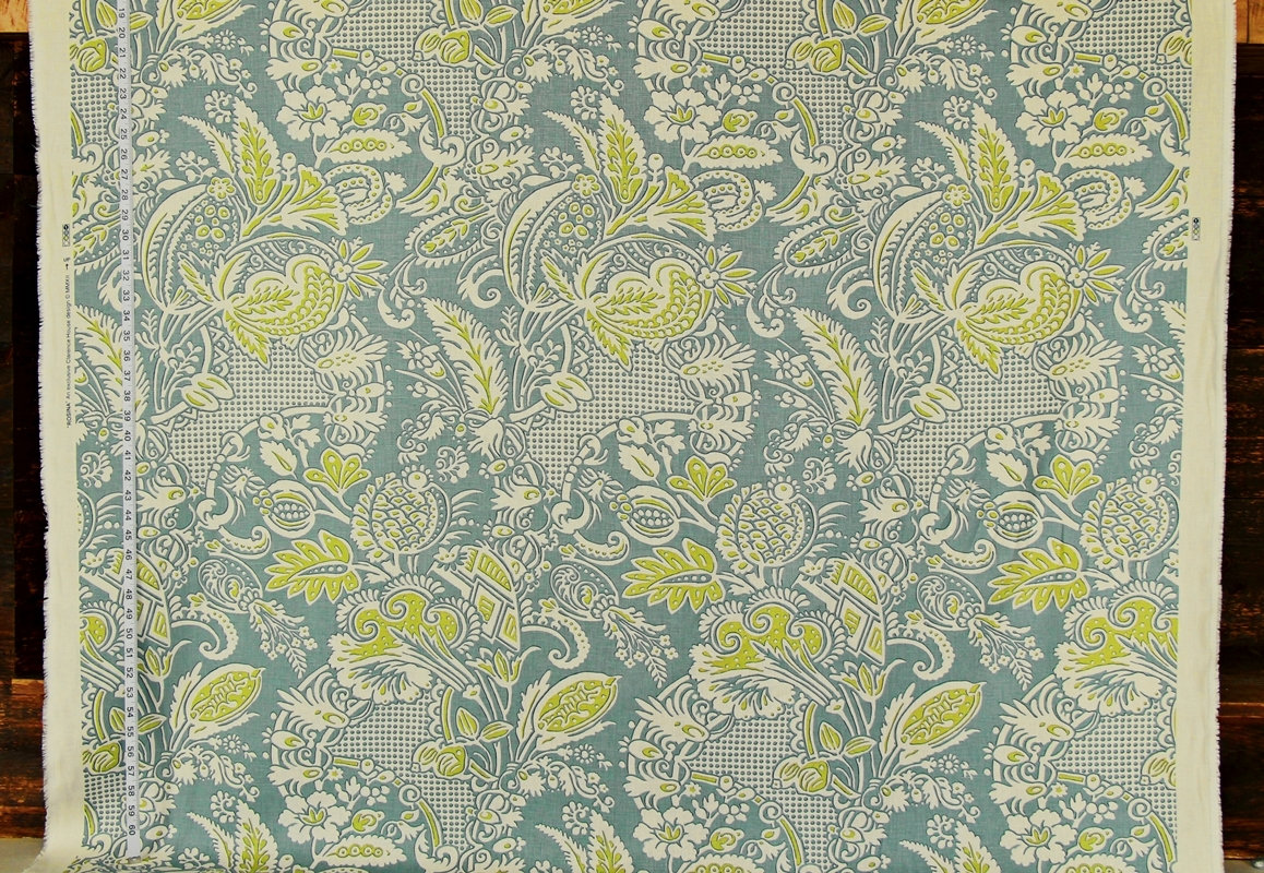 Clarence House Fabric Mid-Century Blue grey green Asian Garden Linen ...