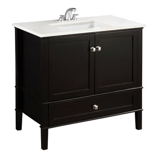 Chelsea Contemporary Bath Vanity, Black, White Engineered Quartz Marble ...