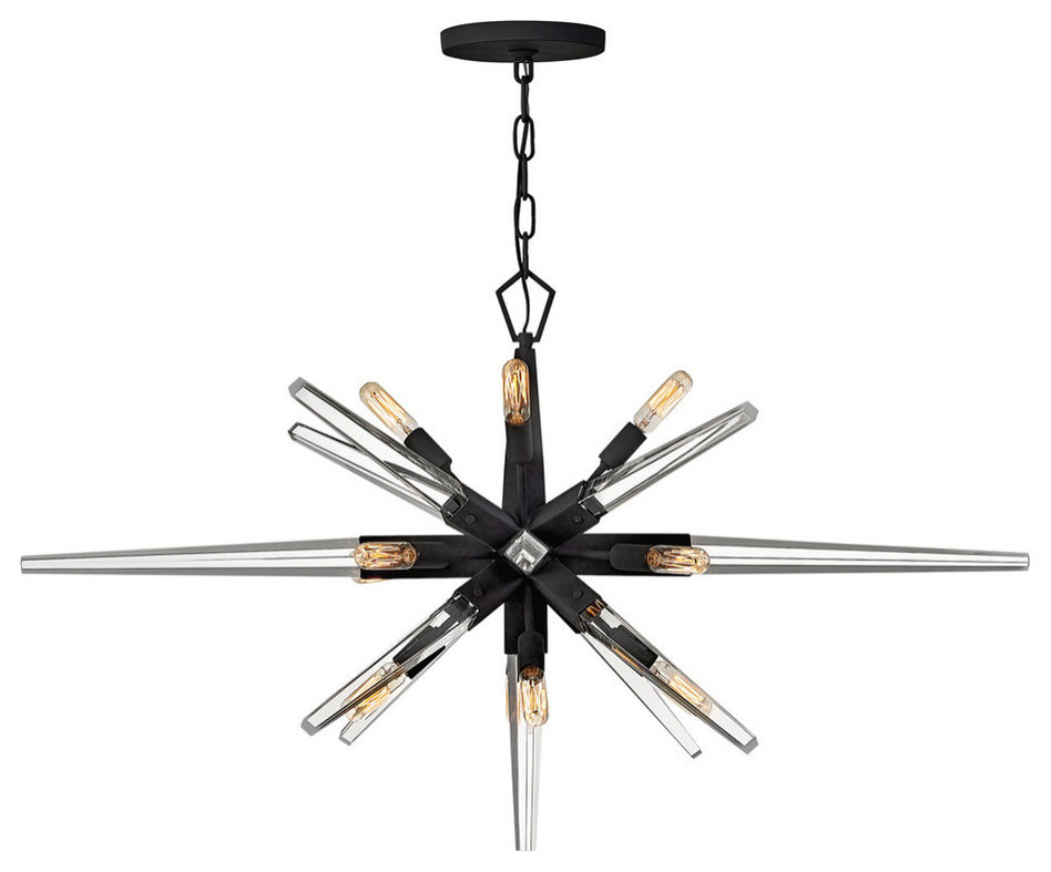 Ariel Twelve Light Linear Chandelier, Black - Midcentury - Chandeliers ...