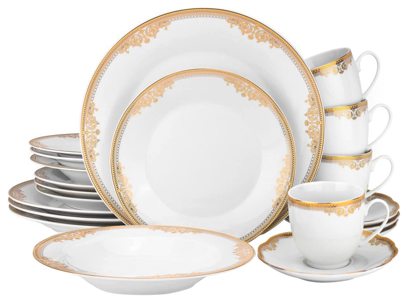 Royalty Porcelain 20 pc Dinnerware Set with Gold Ornament, Porcelain ...