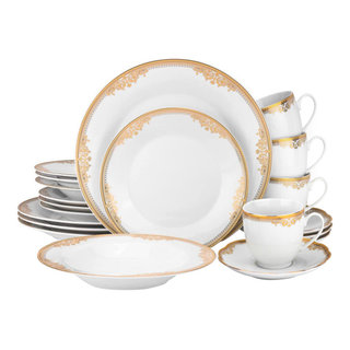Royalty Porcelain 20 pc Dinnerware Set with Gold Ornament, Porcelain ...