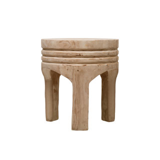 Paulownia Wood Carved Stool, Natural - Rustic - Side Tables And End ...