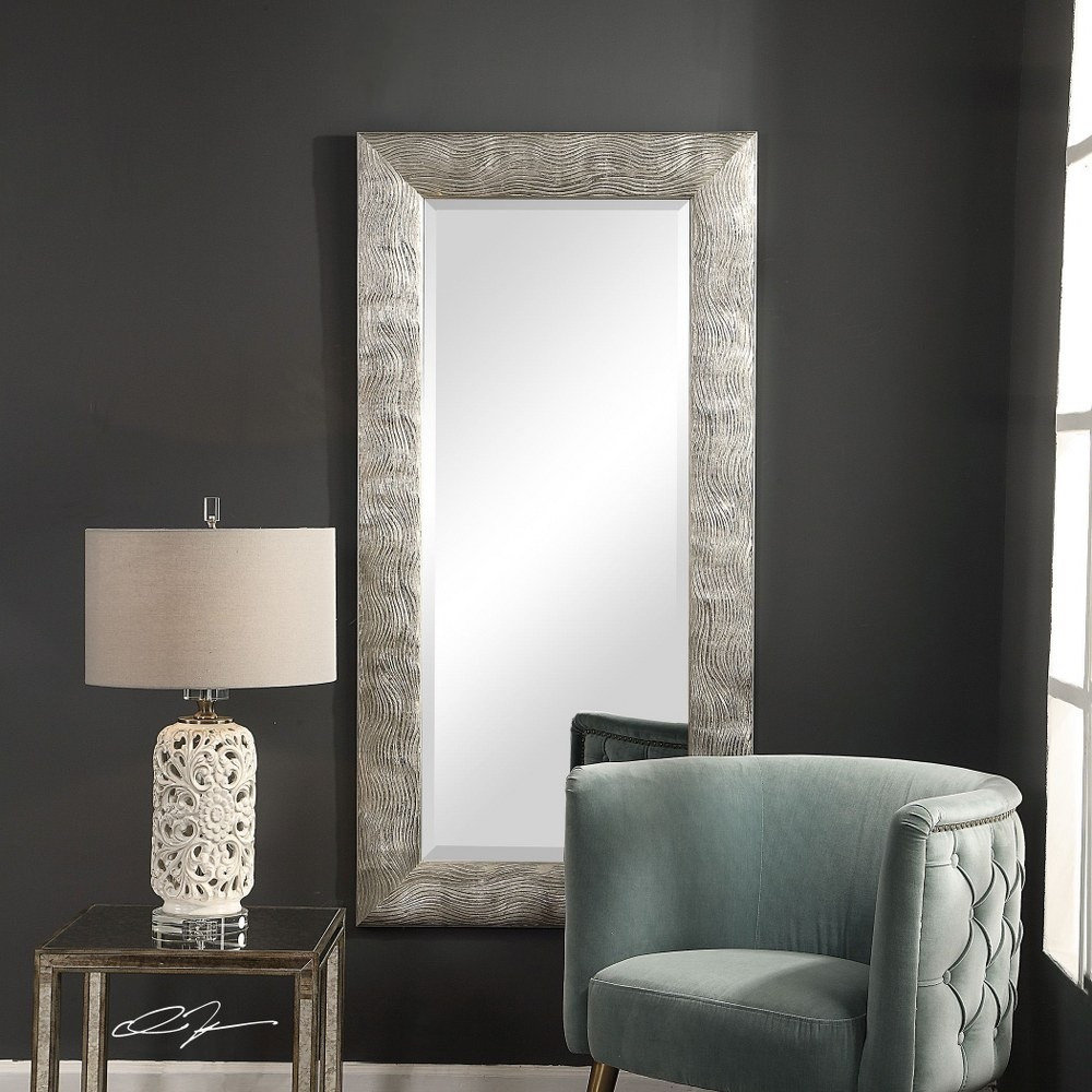 Rustic Rectangular Wall Mirror in Metallic Silver Finish Organic Wavy ...