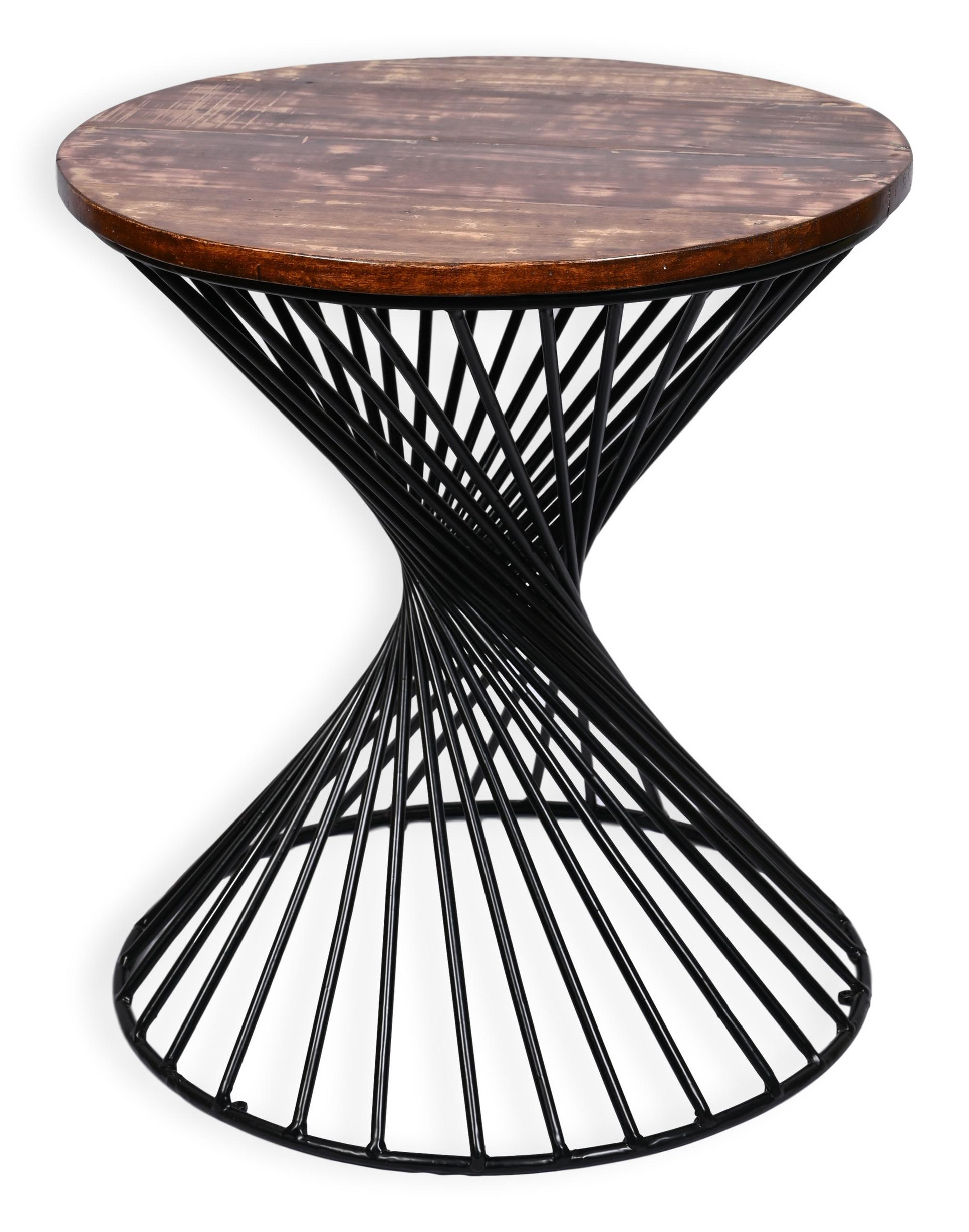 Industrial 20 Inch Accent Table with Reclaimed wood Round top and Iron ...