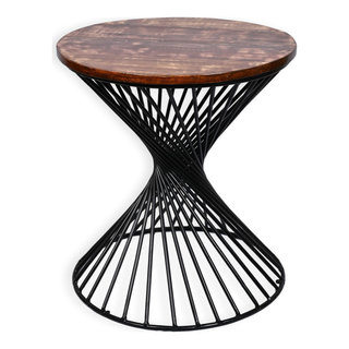 Industrial 20 Inch Accent Table with Reclaimed wood Round top and Iron ...