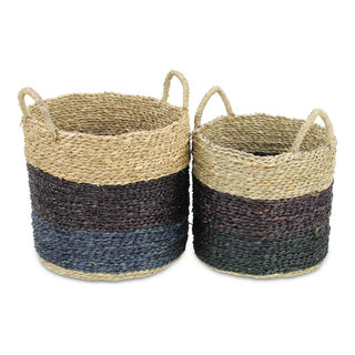 Galla Nested Two Piece Round Tri-color Baskets - Beach Style - Baskets ...