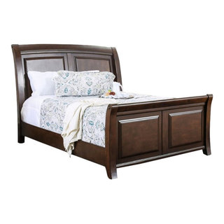 Bowery Hill Modern Wood Queen Sleigh Bed in Brown Cherry Finish, Queen ...
