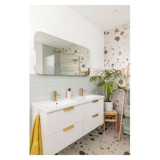Natural inspired ensuite wild bold terrazzo tiles - Transitional ...