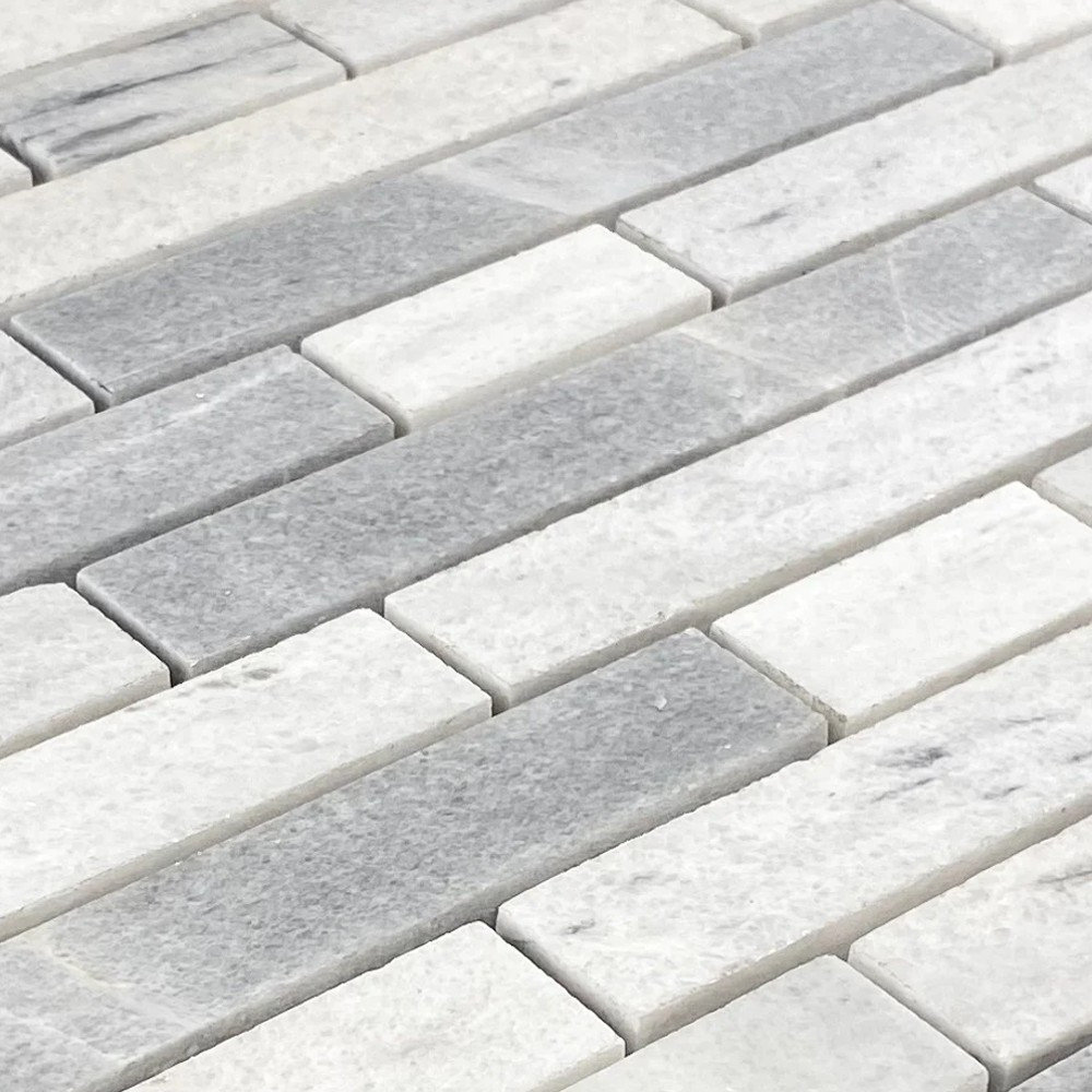 Solto White Marble Strip Liner on 12" x 12" Mesh Mosaic Tile (10 sqft ...