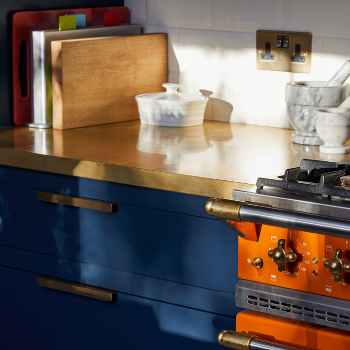 75 Kitchen with Blue Cabinets and Copper Countertops Ideas You'll Love ...