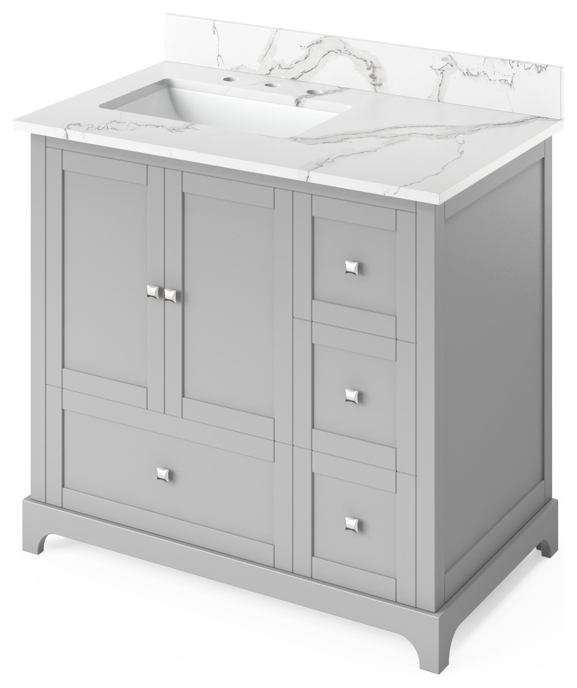 36" Gray Addington Vanity, Left Offset, Calacatta Vienna Quartz Vanity ...