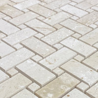 Shell Stone Limestone Basketweave Design on 12" x 12" Mesh Mosaic Tile ...