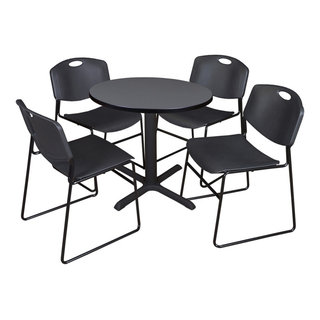 Cain 30 Round Breakroom Table- Grey & 4 Zeng Stack Chairs- Black ...