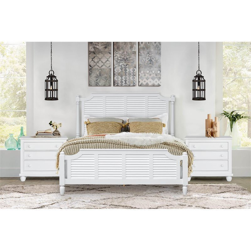 Sunset Trading 3-Drawer Shutter Coastal Wood Nightstand in White ...