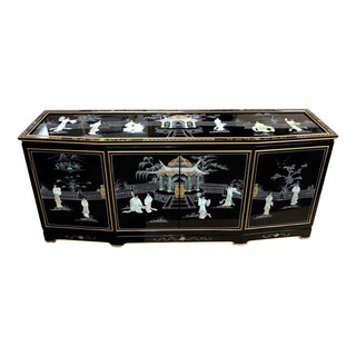 72" Chinese Black Lacquer Buffet With Mother of Pearl Lady Design ...