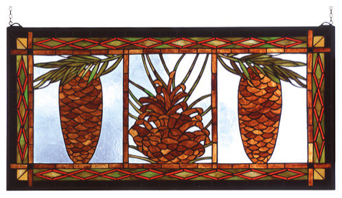 36 Wide X 18 High Pinecone Stained Glass Window - Stained Glass Panels ...
