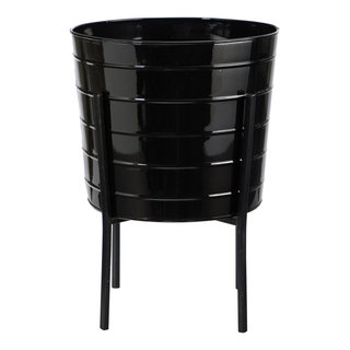 16" Farmhouse Metal Ribbed Planter - Transitional - Indoor Pots And ...