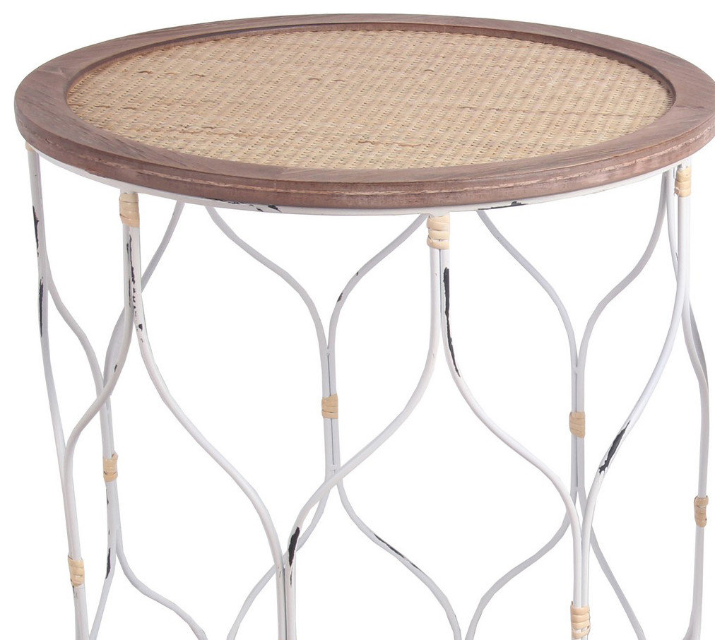 Metal Accent Table with Round Top and Open Lattice Frame, Set of 2 ...