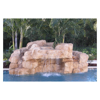 Small Carved Gunite Grotto Water Feature 4ft Bench - Orlando - by All ...