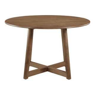 Round Wooden Dining Table With Interlocking Open Leg, Light Walnut ...