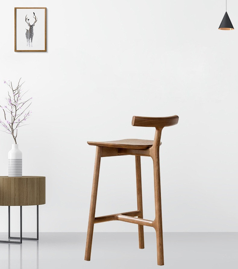 Nordic-Styled Bar High Stool Made of Solid Wood, H25.6" - Midcentury ...