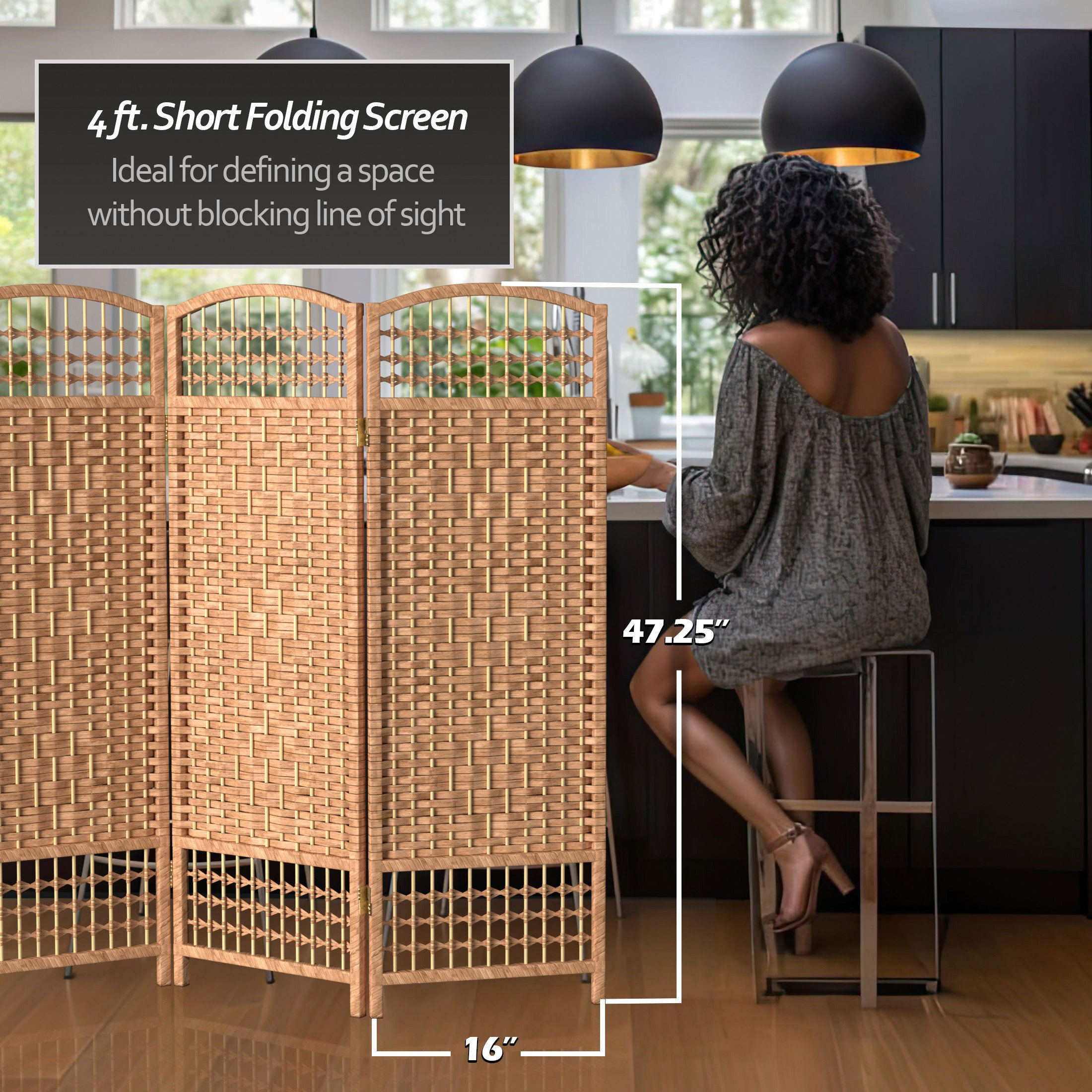 4' Tall Fiber Weave Room Divider, 3 Panels - Tropical - Screens And ...