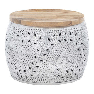 Linon Nora Metal and Wood Small Drum Table in Copper - Traditional ...