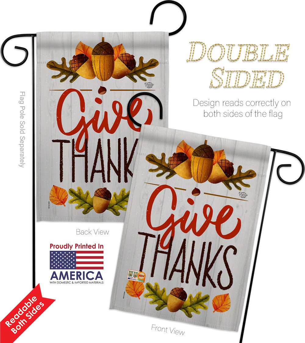 Give Thanks Fall Thanksgiving Garden Flag, 13" X 18.5" X 0.1" - Modern ...