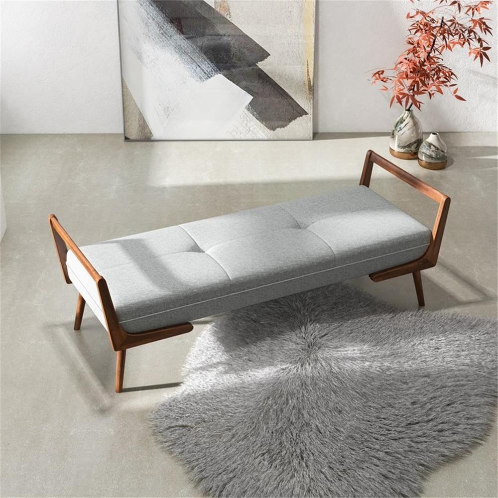 Poppy Mid-Century Modern Rectangular Fabric Upholstered Bench in Gray ...