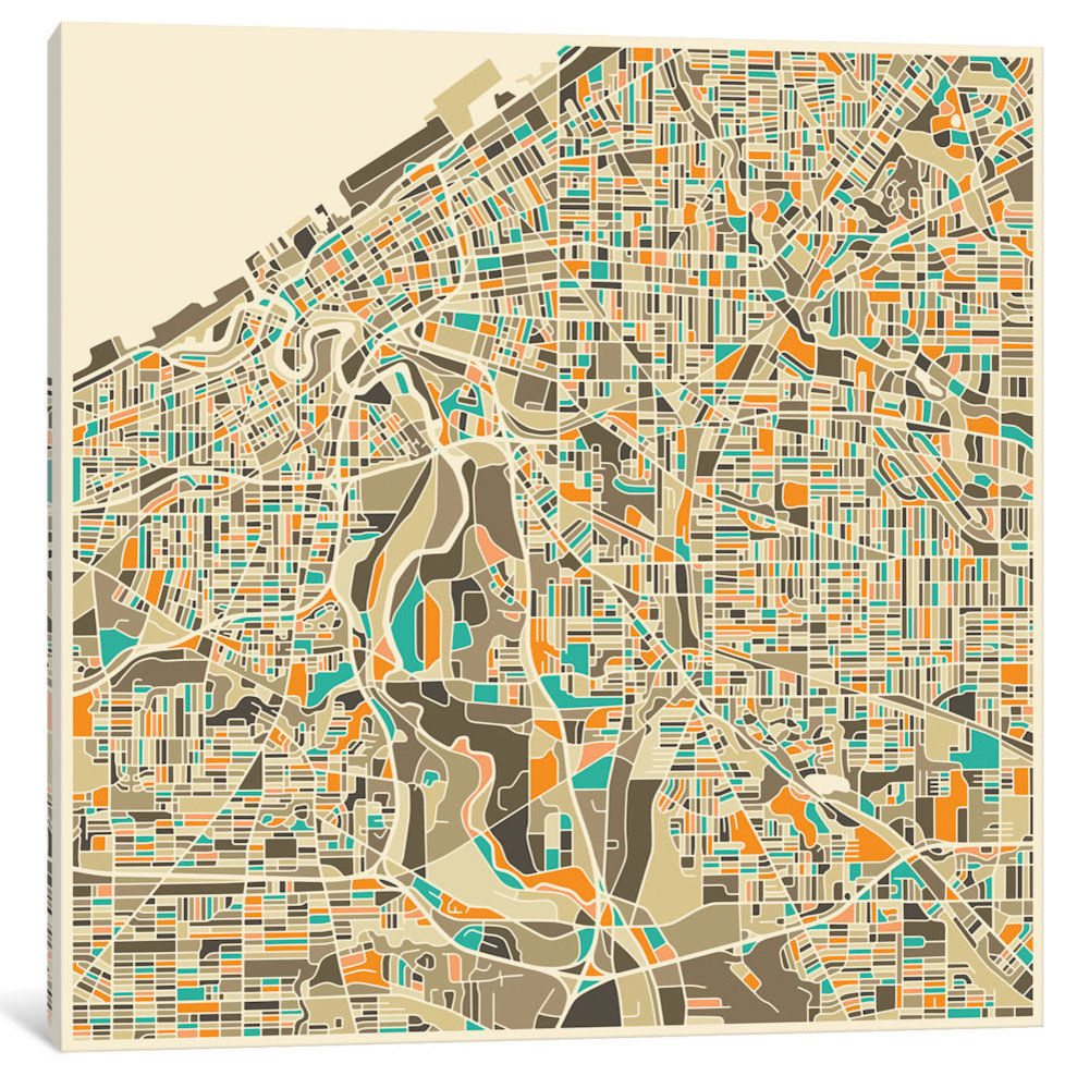 "Abstract City Map of Cleveland" by Jazzberry Blue, 12x12x.75, 26x26x1 ...