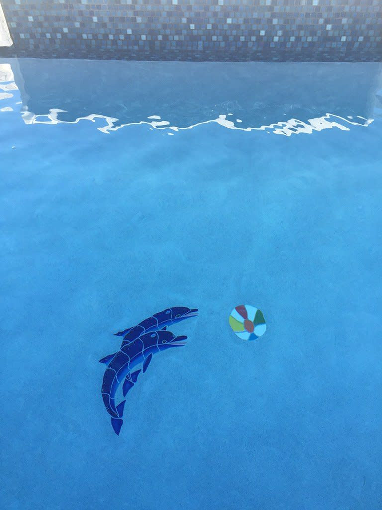Double Dolphins Ceramic Swimming Pool Mosaic, 25"x17" - Beach Style ...