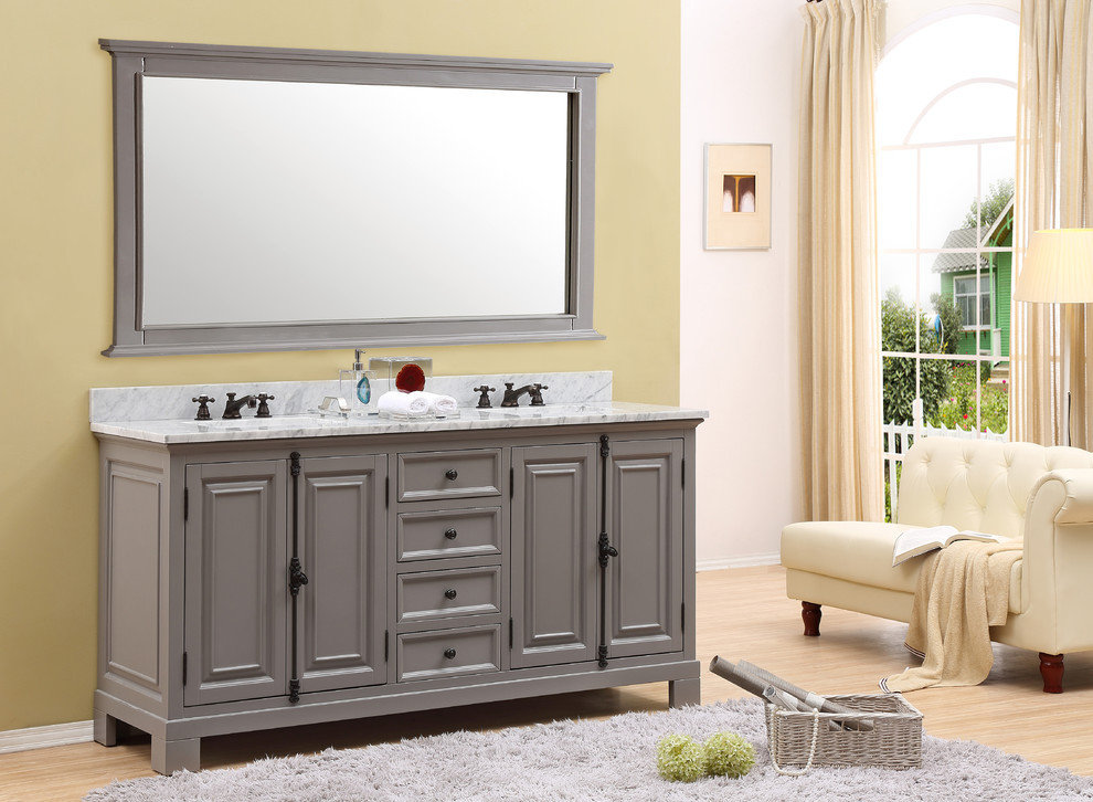 60" Grey Double Sink Bathroom Vanity With Faucets From The Greenwich ...
