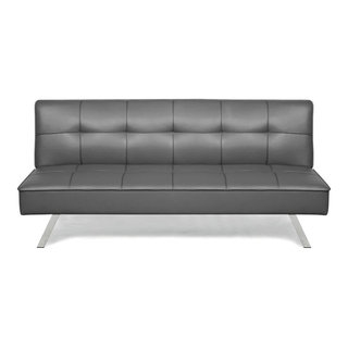 Serta Carson Convertible Sofa in Dark Gray Faux Leather Upholstery ...