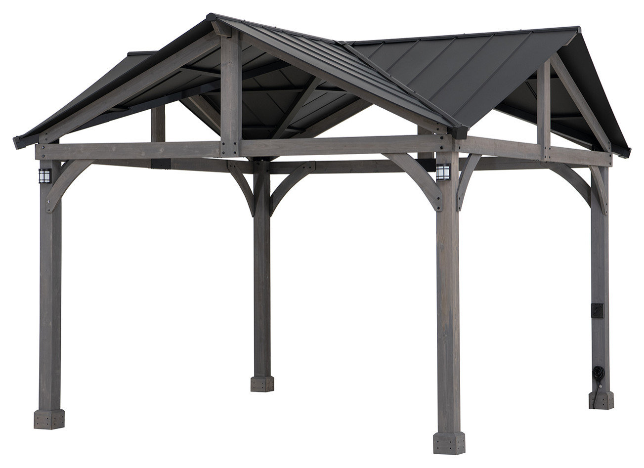 Sunjoy 13.5 ft. x 13.5 ft. Outdoor Patio Black Steel Hardtop Gazebo ...