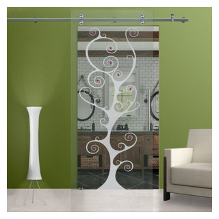 Sliding Barn Glass Door With Frosted Design & Faceted Stone V2000, 28 ...