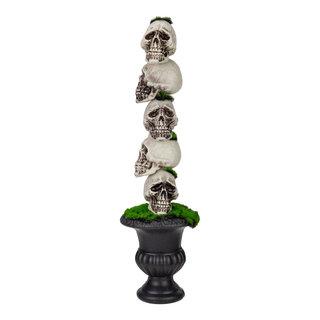 16" Skull Tower Topiary in Urn Halloween Decoration - Modern - Holiday ...