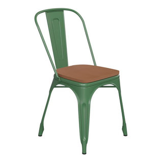 Green Metal Chair-Teak Seat - Industrial - Outdoor Dining Chairs - by ...