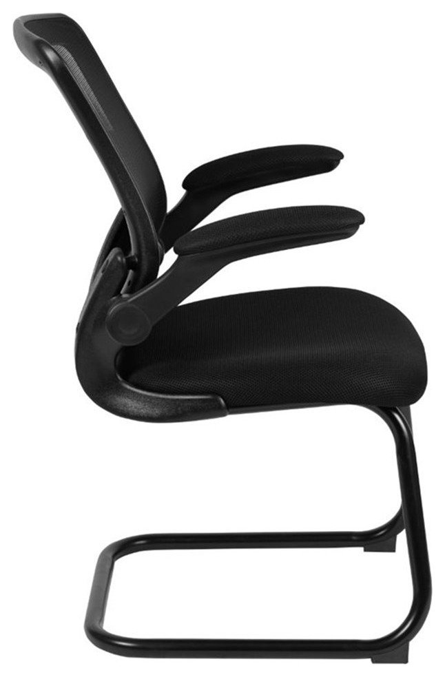 Pemberly Row Contemporary Mesh Sled Base Office Chair in Black ...