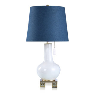 Dann Foley Lifestyle Glass and Metal Table Lamp White and Gold Blue ...