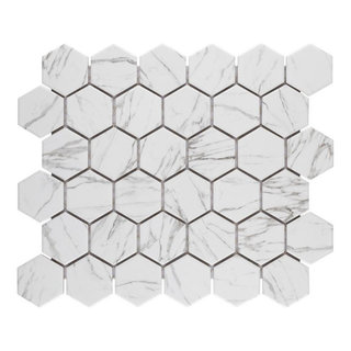 Flo 2" Hex White Porcelain Floor and Wall Tile - Contemporary - Mosaic ...