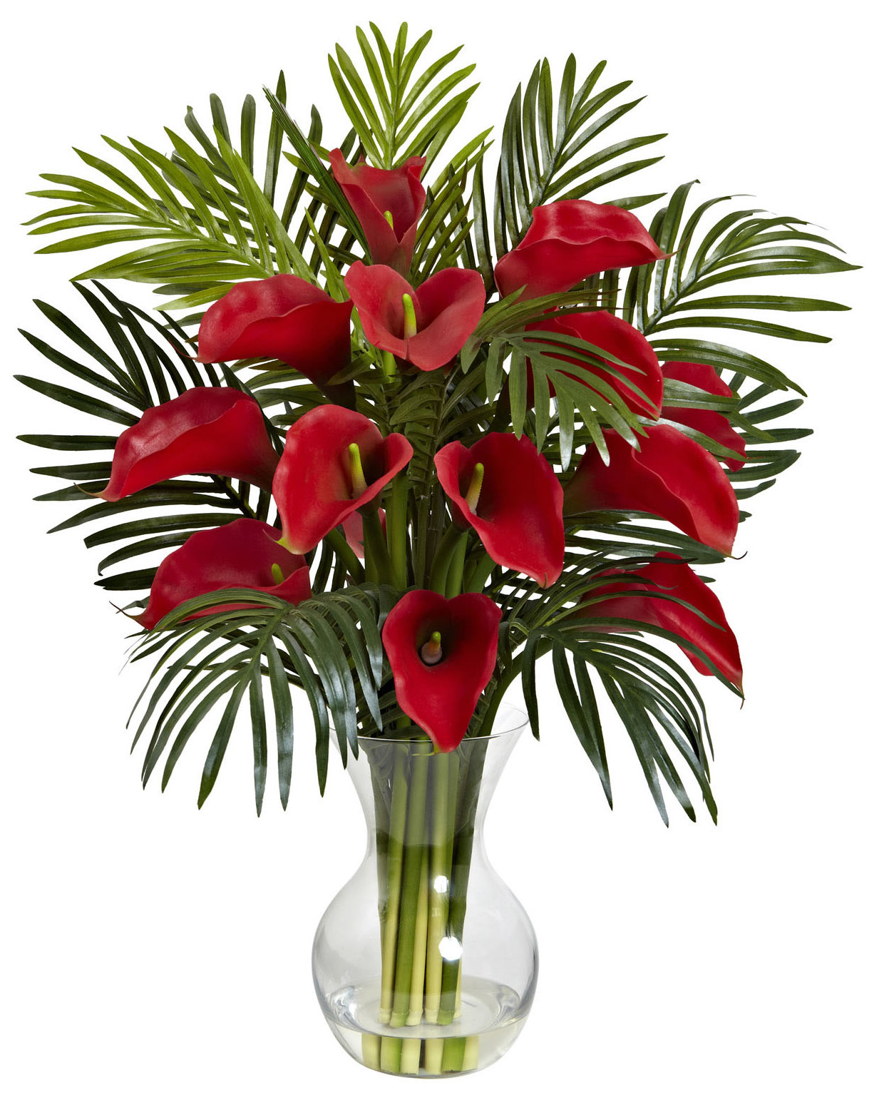 Calla Lily & Areca Palm Silk Flower Arrangement - Tropical - Artificial ...