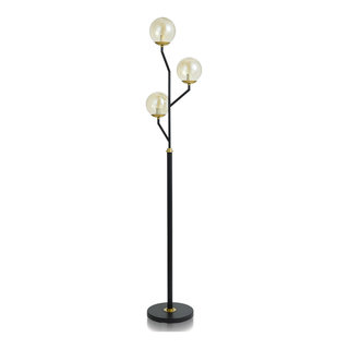 Metropolis 1 Light Floor Lamp, Black Steel/Smokey/Clear/Amber ...