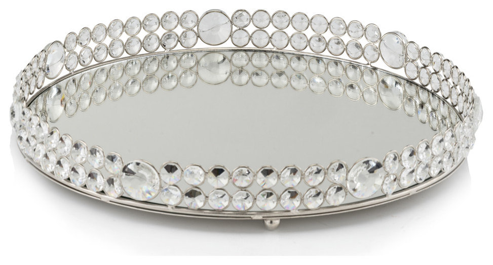 HomeRoots 12" Round Faux Crystal Border Tray - Contemporary - Serving ...