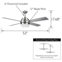 Cali 52-Inch LED Silver Stainless Steel Ceiling Fan in Brushed Nickel ...